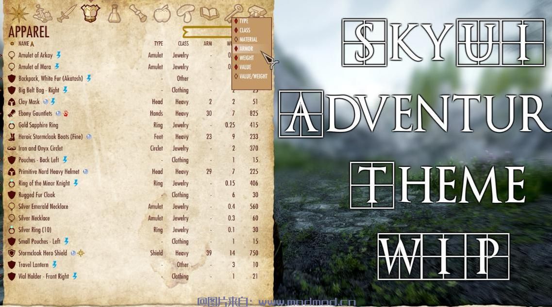 上古卷轴5：重置版MOD SkyUI主题 - 冒险家WIP SE_模组菜鸟网